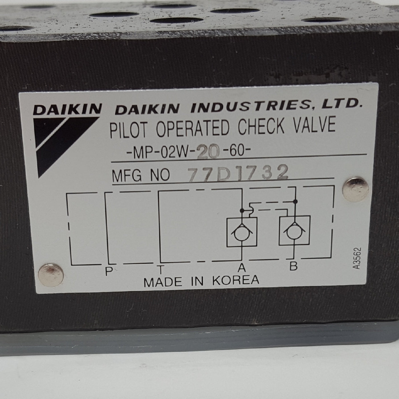 MP-02W-20-60 Daikin Check Valve — Pollard CNC Spares Ltd